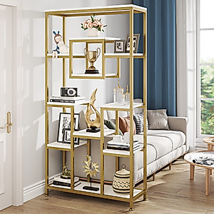 Tribesigns 71" Gold Etagere Bookshelf, Modern 11-Tier Tall Open Display Bookcase Bookshelves, Free Standing Book Shelf for Living Room, Bedroom, Home Office, Gold & White