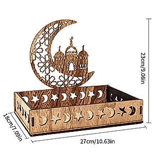 Ochine Ramadan Wood Tray Eid Ramadan Mubarak Square Wooden Serving Tray Eid Mubarak Trays Decoration DIY Wooden Serving Trays Food Dessert Tray Ramadan Decor Gift for Home Table Party Supplies