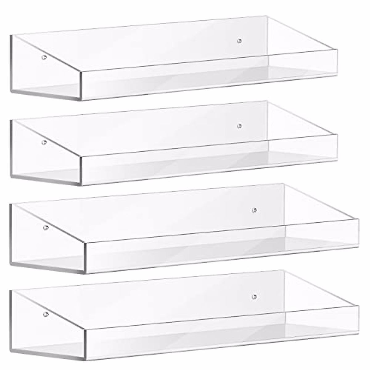 AMADA HOMEFURNISHING Acrylic Shelves, Floating Shelves with Mounting Hardware & Raised Edges, Clear Shelves for Pops, Kids' Books, Makeup, Collection Display & Organization, Set of 4, AMFS28