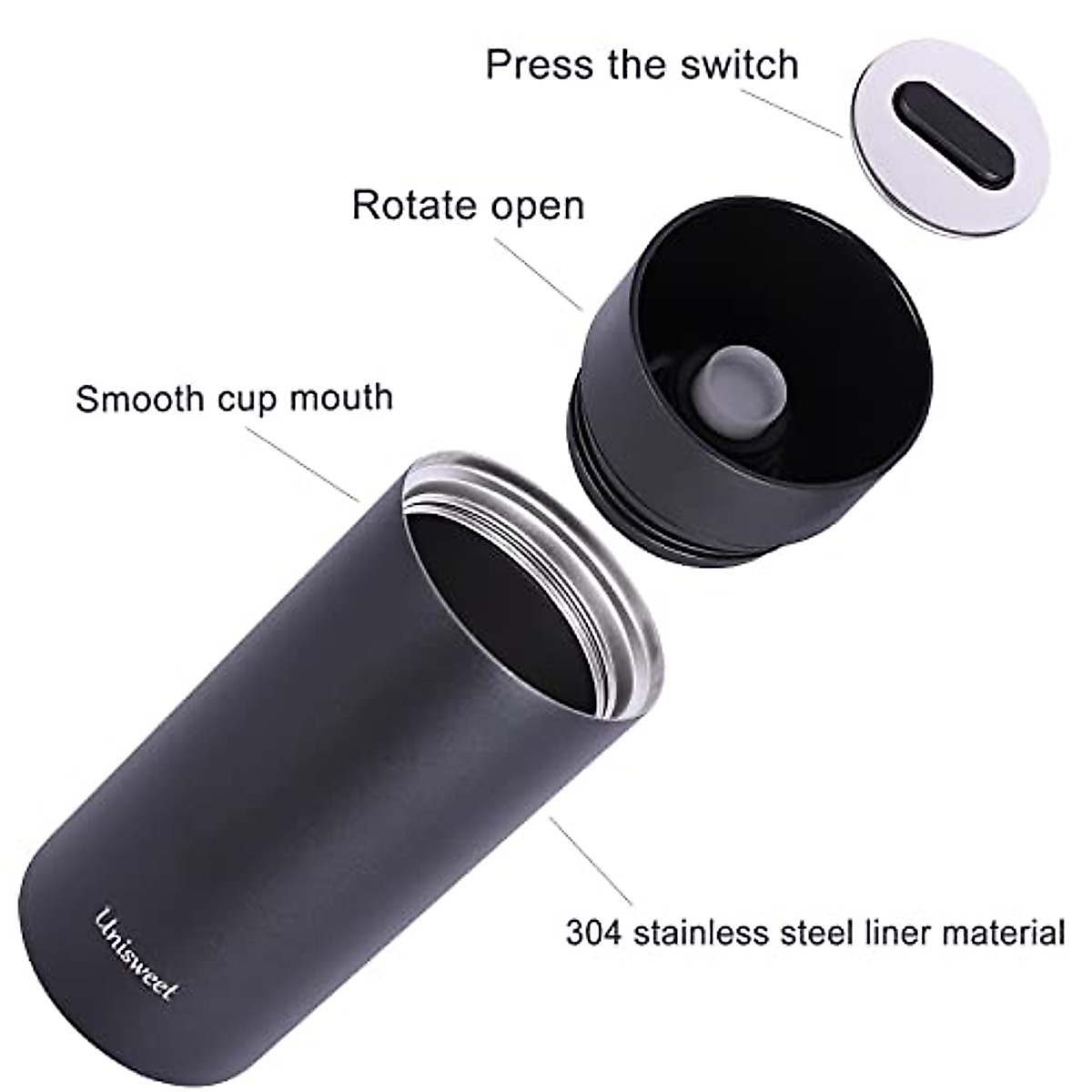 UNISWEET Stainless Steel Insulated Travel Mug for Coffee Double Wall Thermal Cup for Tea Lightweight Sports Water Thermos Bottle with Leak