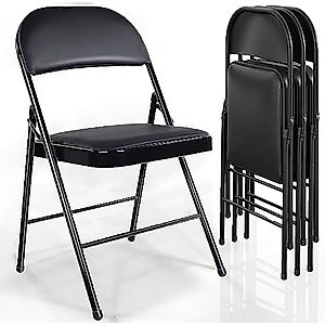 GIVIMO Folding Chairs with Padded Seats 4 Pack Black Metal Padded Folding Chair with Steel Frame for Events Office Wedding Party, 330 Pound Capacity