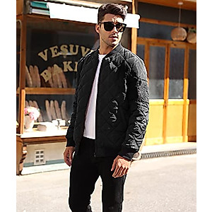 Pretifeel Mens Bomber Jackets Diamond Quilted Fall Winter Rib Varsity Lightweight Coat