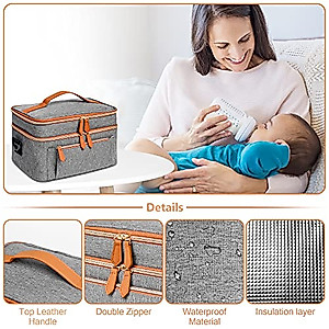 Tesuko Double-Layer Breast Pump Bag for Elvie, Willow Pumps and Medela Pump in Style, Pumping Bag with 2 Removable Dividers to Store Breast Pump, Baby Bottles and Pump Parts (Grey)