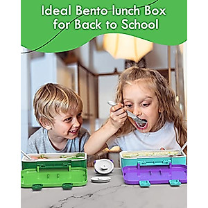Lehoo Castle Bento Lunch Box for Kids, 1250mL Lunch Box for Boys with 5 Compartments, Kids Lunch Container with Utensil - Included Spoon, Fork, Sauce Jar, Microwave and Dishwasher Safe