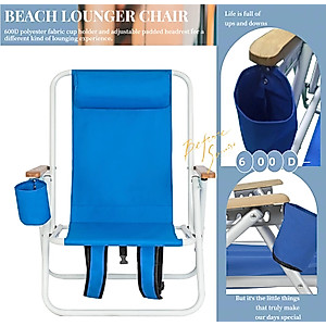 FXLCMUS Lightweight & Folding Beach Chair - 2 Pcs Portable Patio Chair for Outdoor Camping and Reading Lounging, with Cup Holder and Adjustable Headrest