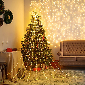 Outdoor Christmas Star String Lights, 16.4Feet Smart RGB Waterfall Tree String Light with APP Remote Control, 317LED DIY Timer Music Sync Shooting Star Lights for Indoor Outdoor Garden Decoration