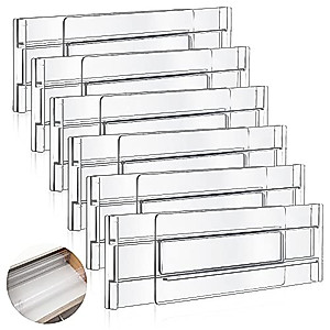 6 Pack Adjustable Drawer Dividers Organizers 3.2" High Expandable 11-20.6" Kitchen Organizer Dresser Drawer Organizer Clear Plastic Drawers Separators for Clothing Kitchen Utensils and Office Storage