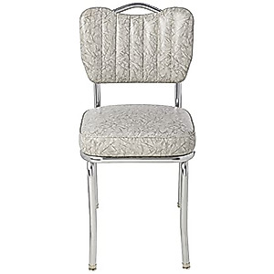 Richardson Seating Single Tone Channel Handle Back Retro Kitchen Chair with 2" Box Seat, Cracked Ice Grey, 18"
