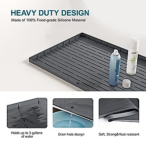 Under Sink Mats, 34'' x 22'' Silicone Under Sink Liner Drip Tray with Drain Hole, Kitchen Waterproof Sink Cabinet Protector for Water Drips, Leaks, Spills - Heavy Duty | Gray