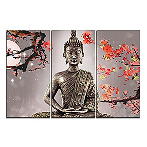 Yeawin Buddha Wall Art The Picture Print On Canvas 3 Panels Modern Artwork The Canvas for Home Living Dining Room Kitchen(Wrapped Canvas Wall Art,Ready to Hang)