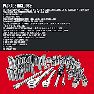 CRAFTSMAN Socket Set, 1/4-Inch & 3/8-Inch Drive, Standard and Metric, 105 Pieces (CMMT12023)