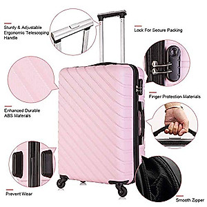 Apelila 4 Piece Luggage Sets,Travel Suitcase Spinner Hardshell Lightweight w/Free Suitcase Cover& Hanger (4PC Pink)