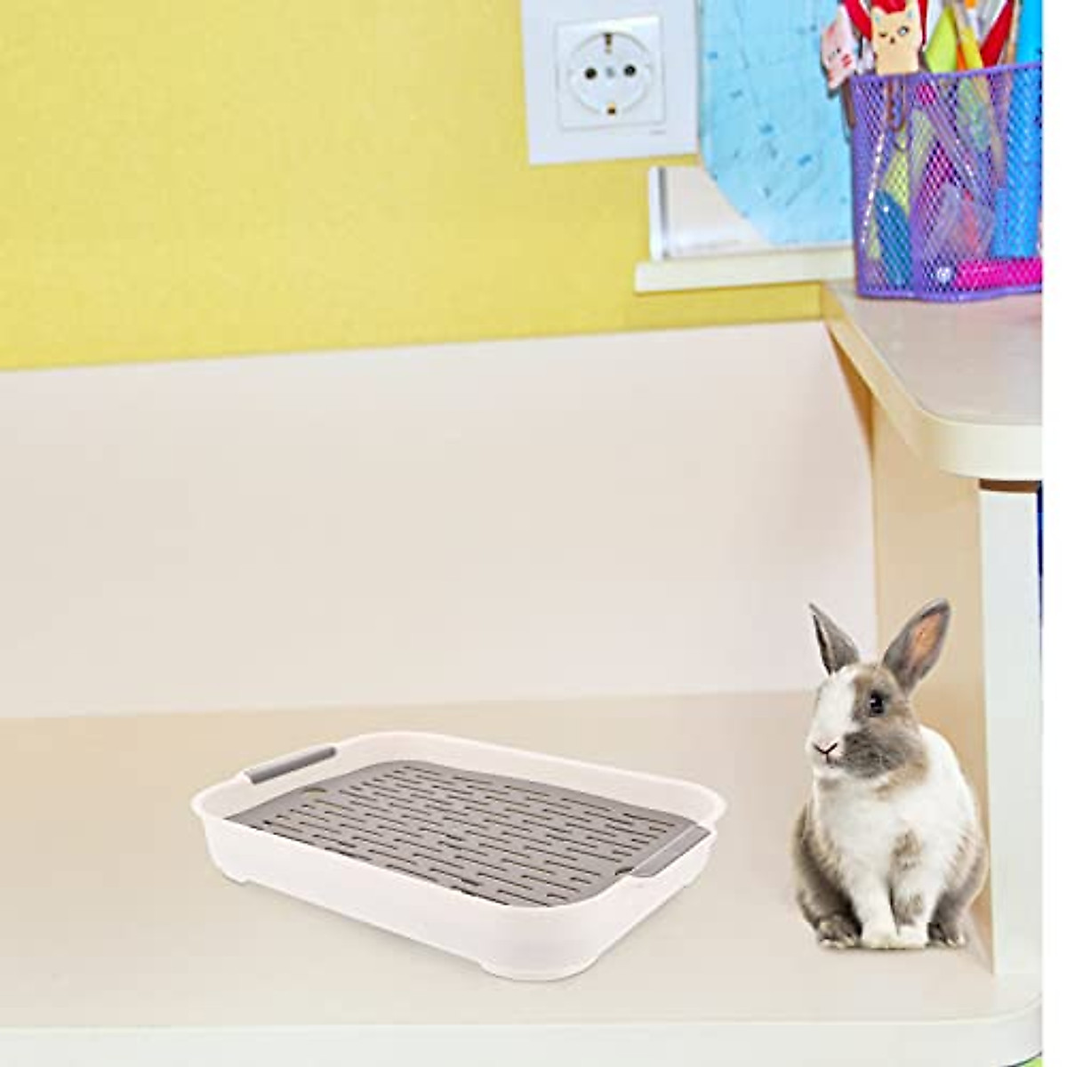 Rabbit Litter Box Plastic Small Animal Litter Box Toilet - Square Litter Tray Cage Toilet Potty Trainer for Rabbits Guinea Pigs Ferret Chinchilla Hamster - White