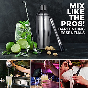 Mixology Bartender Kit - Home Bar Accessories Set with Jigger and Shakers for Bartending, 25oz Martini Shaker, Strainer, Spoon, Pourers, Muddler, Corkscrew, Bamboo Stand - Bar Supplies 12 Piece