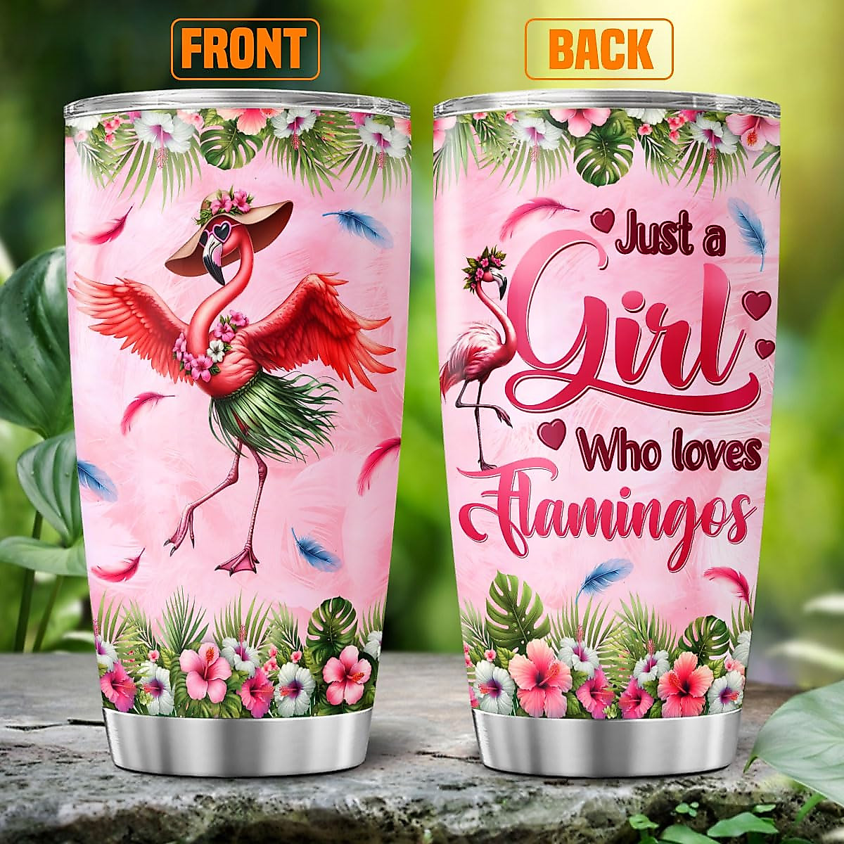 Tumblers Handle Steel Flower Hot Coffee Stainless Floral Insulated, Flamingo Gifts, Tumbler 20 Oz With Lid And Straw, Flamingo Just A Girl