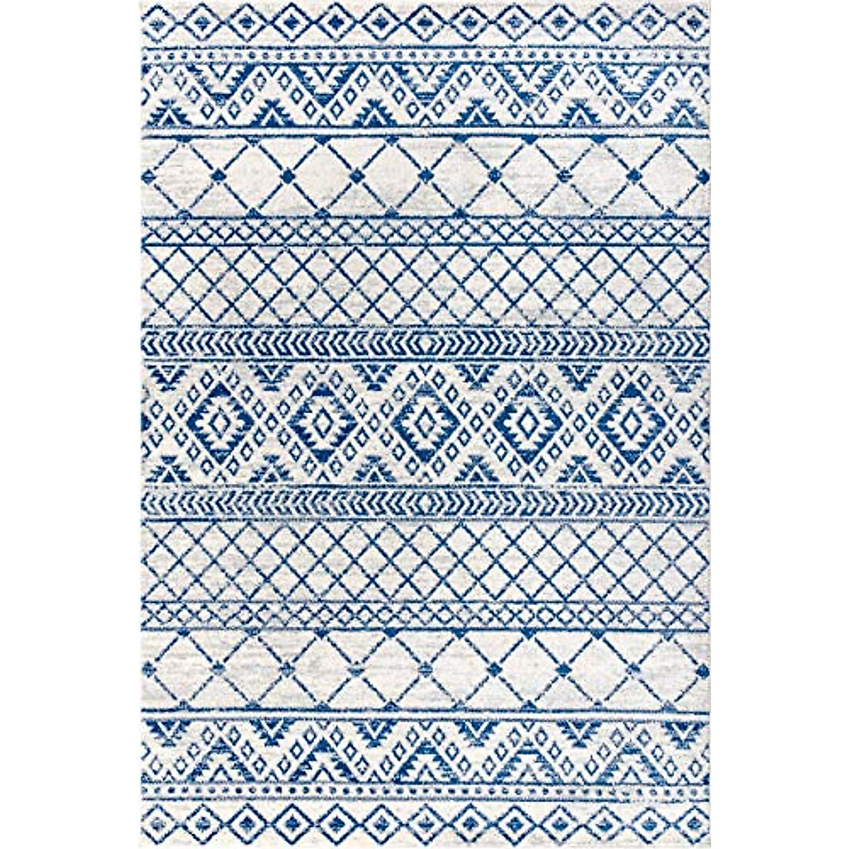 JONATHAN Y MOH103A-5 Moroccan Hype Boho Vintage Tribal Cream/Blue 5 ft. x 8 ft. Area-Rug, Bohemian, Easy-Cleaning, for Bedroom, Kitchen, Living Room, Non Shedding
