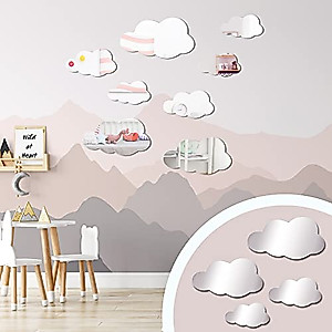 8 Pcs 3D Acrylic Cloud Shape Mirror Wall Art Decor Removable Self Adhesive Decorative Cloud Mirror Stickers Decals for Kids Girls Bedroom Bathroom Playroom Living Room Nursery Decoration