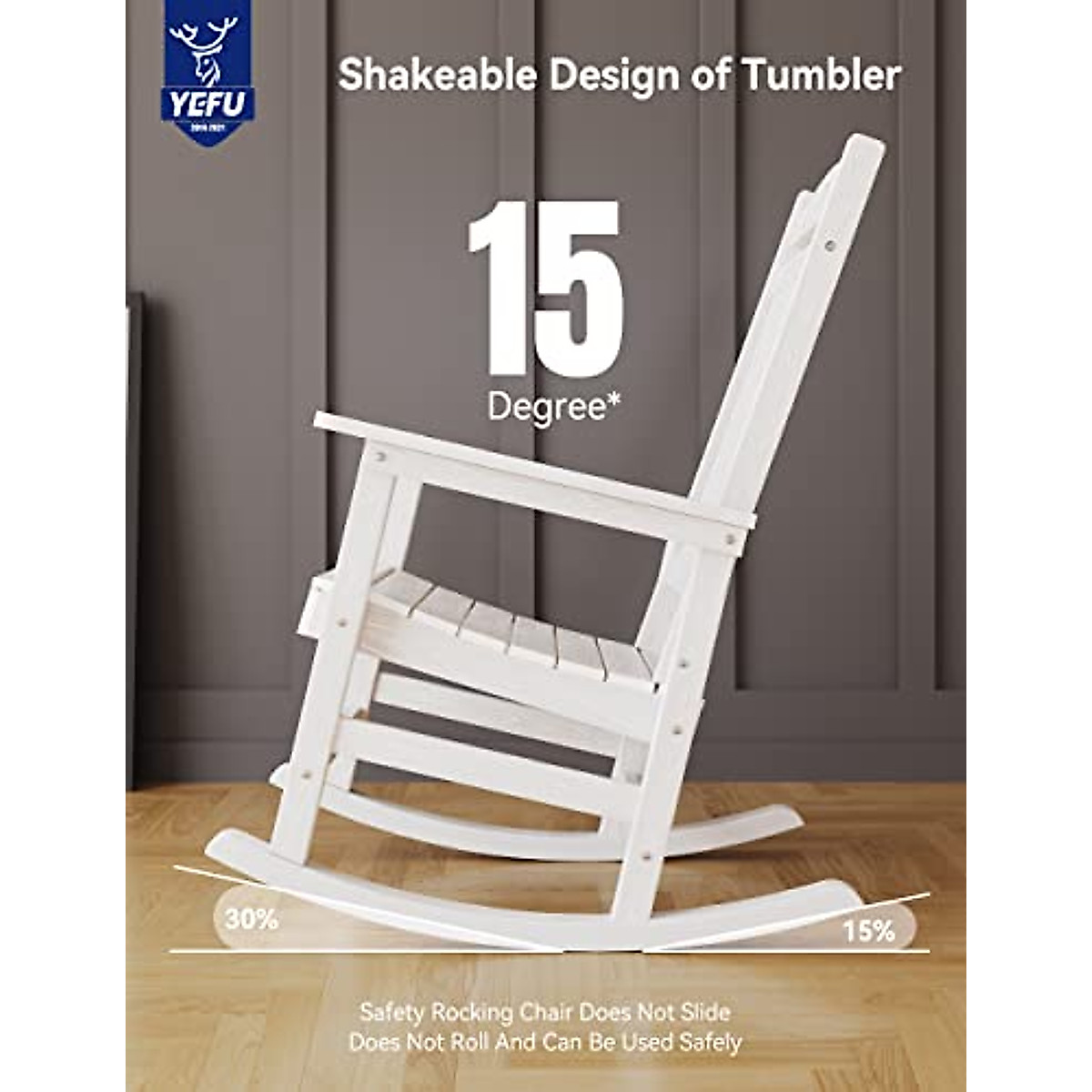 YEFU Outdoor Rocking Chair with Thin Cushion, Adirondack Chair for Indoor and Outdoor, Used in Patio, Fire Pit, Deck, Garden, Campfire Chairs(White Chair+Gray Cushion)