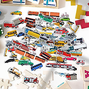 HK Studio Vehicle Stickers - Transportation Stickers with Cars, Train, Motorbike, Police Car, Fire Trucks, School Bus, Cranes and More
