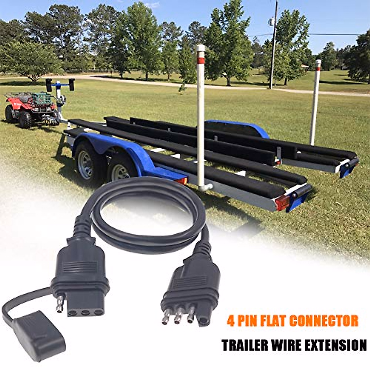 CARROFIX 4 Way Flat Trailer End Connector with 32-Inch Jacketed Cable Wire 4 Pin Trailer Wiring Extension