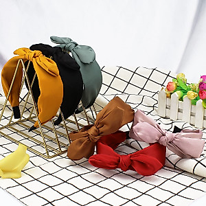 Jaciya 6 Pieces Knotted Bow Headbands for Women Turban Headbands for Women Wide Headbands for Women Knot Headband 6 Colors cintillos de pelo para mujeres