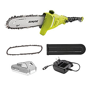 Sun Joe 24V-PS8CMAX-LTE 24-Volt IONMAX Cordless Telescoping Pole Chain Saw Kit, 8-inch, W/ Bonus Spare Chain, 2.0-Ah Battery + Charger