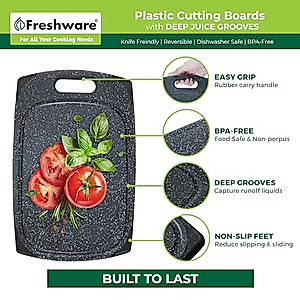 Plastic Cutting Boards for Kitchen, Cutting Board Set of 3, Juice Grooves with Easy Grip Handle, BPA-Free, Non-Porous, Dishwasher Safe, Black Marble