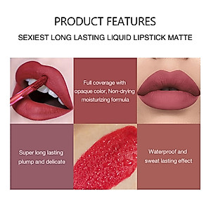 CCbeauty Matte Liquid Lipstick Set 6 Colors Velvet Smooth Lip Stick Waterproof Long Lasting Pigmented Non-Stick Cup Not Fade Pink Lip Makeup Mothers Valentine's Day Gift Sets for Her Women