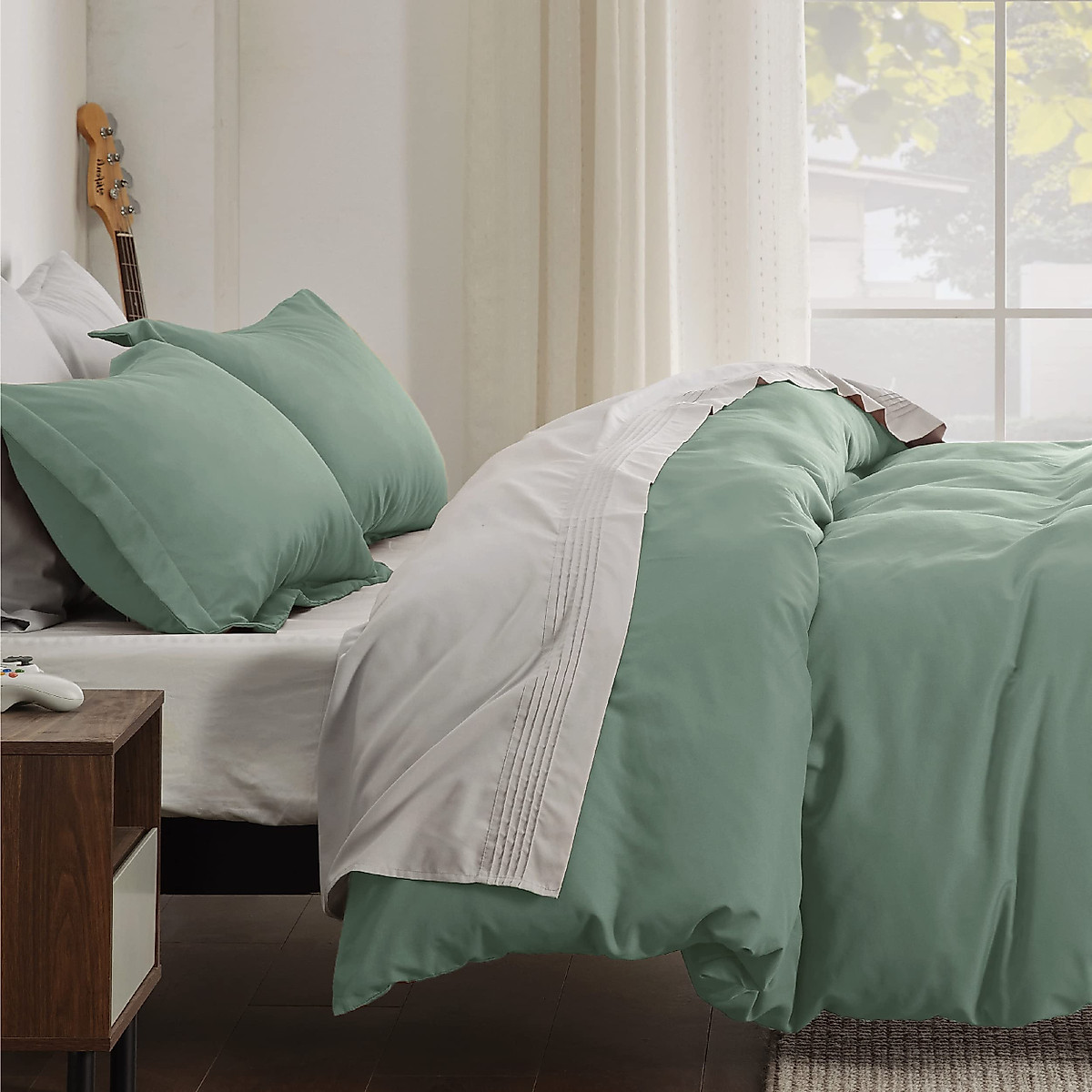 Bedsure Sage Green Duvet Cover Full Size - Soft Double Brushed Duvet Cover for Kids with Zipper Closure, 3 Pieces, includes 1 Duvet Cover (80"x90") & 2 Pillow Shams, NO Comforter