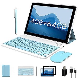 2 in 1 Tablet 10.1 Inch, Android 11.0 Tablet with Keyboard Case, 4GB+64GB ROM/1TB Computer Tablets, Quad Core, HD Touch Screen, Dual Carema, Games, Wi-Fi，BT, Google GMS Certified (Night Blue)