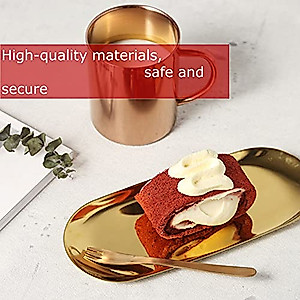 2 Pack Long Narrow Gold Rolling Metal Decorative Tray, 12 Inch Stainless Steel Golden Serving Tray, Oval Brass Vanity Tray Table Décor Platter for Jewelry, Towel, Bathroom, Desktop, Exxacttorch
