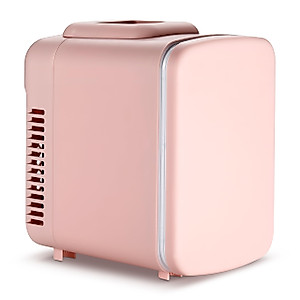Simple Deluxe Mini Fridge, 4L/6 Can Portable Cooler & Warmer Freon-Free Small Refrigerator Provide Compact Storage for Skincare, Beverage, Food, Cosmetics, 4 L, Pink