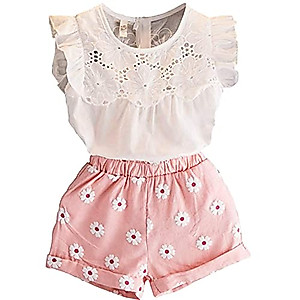 Happy Town Toddler Kids Baby Girls Outfits Clothes T-Shirt Blouse Tops and Floral Shorts Pants Suit 2PCS Set (2T, Pink)