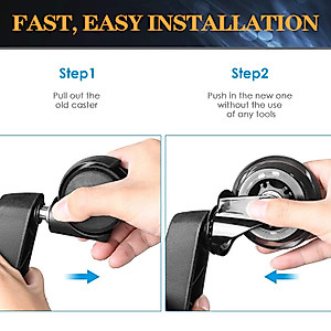 Office Chair Caster Wheels, Rubber Chair Casters Replacement, 3 Inch Heavy-Duty Computer Gaming Desk Caster Wheels Smooth & Safe Rolling for All Floors Including Hardwood and Carpet, Set of 5