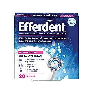 efferdent Denture & Retainer Cleanser Tablets, Essential Clean, 20 Tablets (Pack of 2)