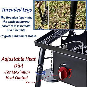 ARC CSA Approval Stander Propane Burner, 3 Burners Outdoor Propane Stove with Easy-Assemble Threaded Legs, 87,000BTU Triple Propane Burner Cast Iron Burner Ideal for Camping Burner and Other Outdoor Cooking