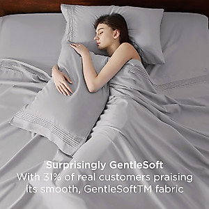 Bedsure Deep Pocket Full Size Bed Sheets Set - Fits Mattresses Up to 21 Inches Thick - 4 Piece GentleSoft™ Bed Sheets, Moisture Wicking, Cooling Bedsheet & Pillowcases, Easy & Secure Fit, Light Grey