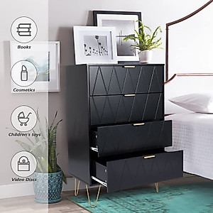UEV 4 Drawer Dresser,Chest of Drawers,Wooden Dresser with 4 Metal Legs,Tall Dresser with Anti-Tipping Device,Dresser Set for Bedroom,Living Room (Black)