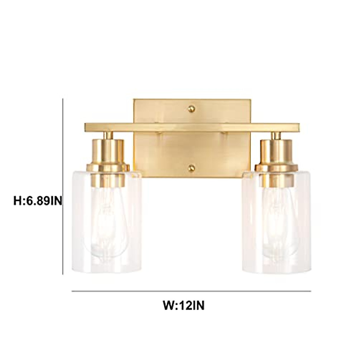 EMONG Gold Bathroom Light Fixtures,2-Lights Brushed Brass Vanity Light with Clear Glass Shade,Modern Wall Sconces for Hallway, Farmhouse,Living Room