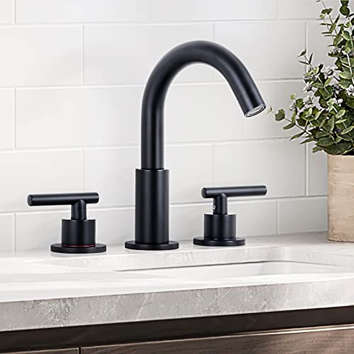 FGKQ Bathroom Faucet for Sink 3 Hole, 8 inch Widespread Bathroom Faucet, 2 Handle High Arc Matte Black Bathroom Sink Faucets with Pop-Up Drain and Water Supply Lines