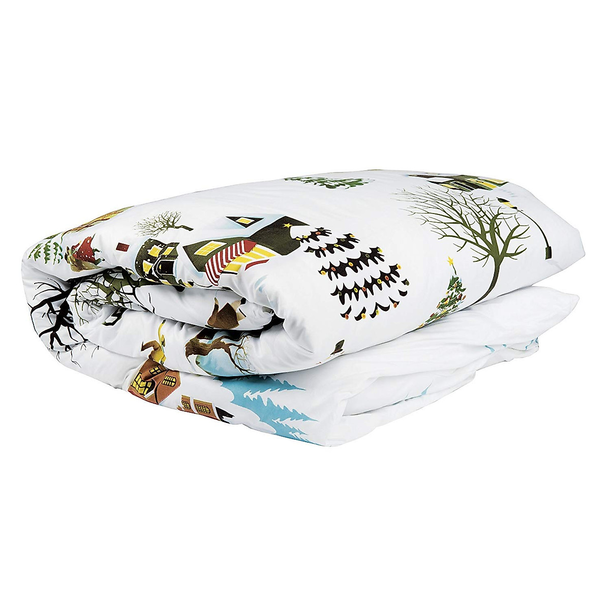 Bits and Pieces - Christmas Village King Duvet Bedding Set - Soft Microfiber Reversible Comforter Cover, Christmas Printed Pattern, Easy-Care with Matching Standard Shams