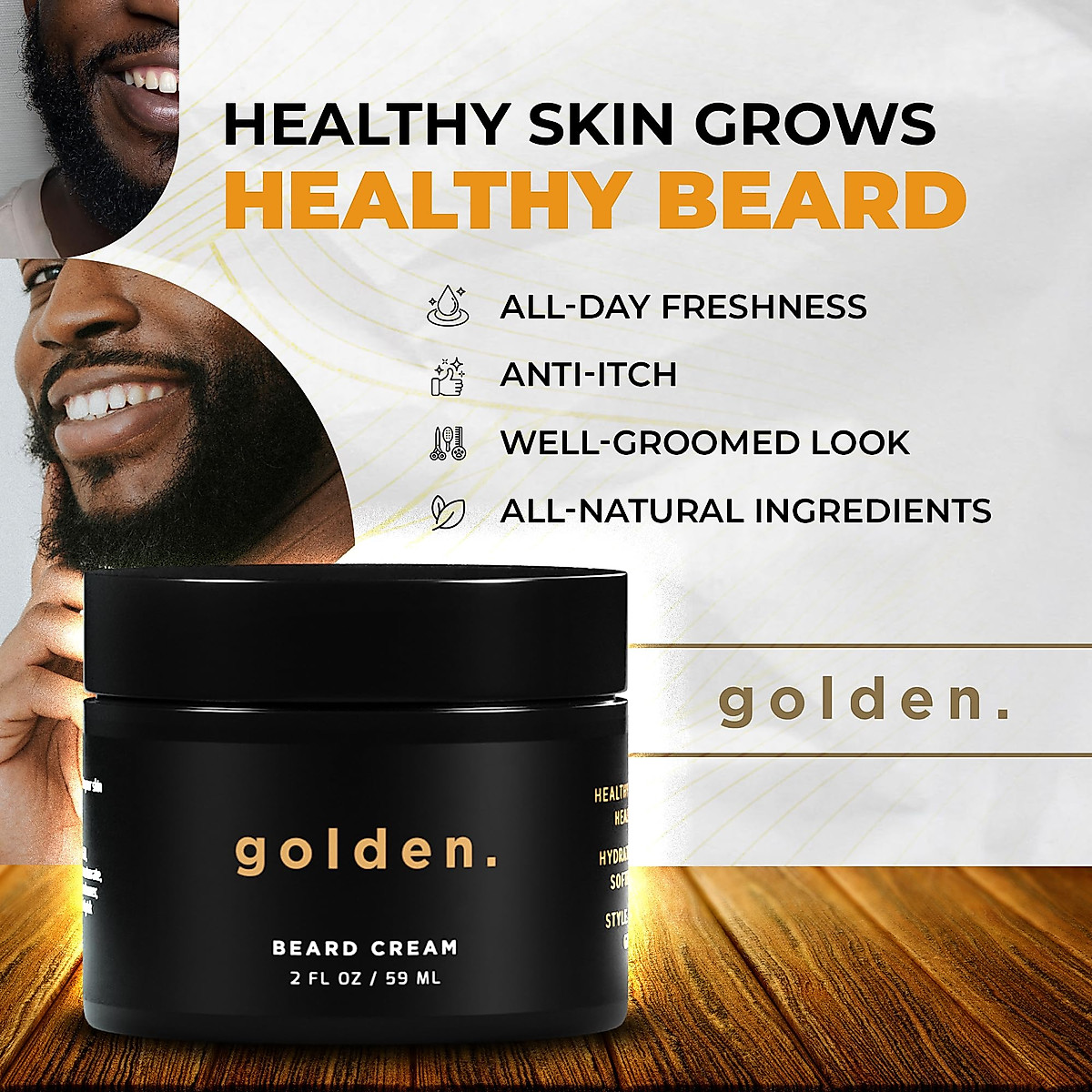 Golden Grooming Beard Oil & Balm Bundle for Men – Natural Growth Kit with Shea Butter – Tame, Moisturize & Style Your Beard (Beard Cream 2 fl oz)