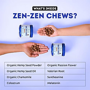 Calming Chews For Dogs, Natural Calming Supplements For Anxiety Relief, Separation Anxiety, Fireworks, Stress, Hyperactivity, Duck Flavor, Hemp Seed, Chamomile, L-Tryptophan, 120 Grain-Free Soft Chews