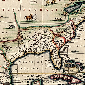 HomeRoots 16" X 20" Vintage 1652 Map Of Early North America Wall Art