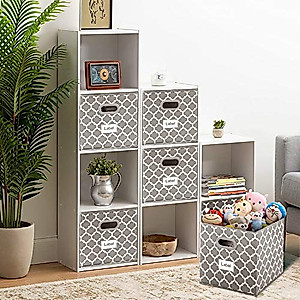 homyfort 11 Inch Cube Storage Organizer Bins-Foldable Fabric Storage Cubes Bin Container Box with 2 Plastic Handles for Boys,Girls,Nusery,Clothes,Pantry Closet,Shelf,Kids Room Set of 6 (Light Coffee)