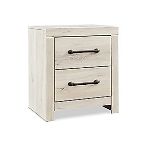 Signature Design by Ashley Cambeck Farmhouse Industrial 2 Drawer Two Drawer Nightstand with 2 Slim-Profile USB Charging Stations, Whitewash