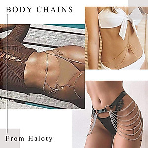 Haloty Sexy Layered Belly Waist Chains Gold Crystal Leg Chain Nightclub Bikini Body Jewelry for Women and Girls