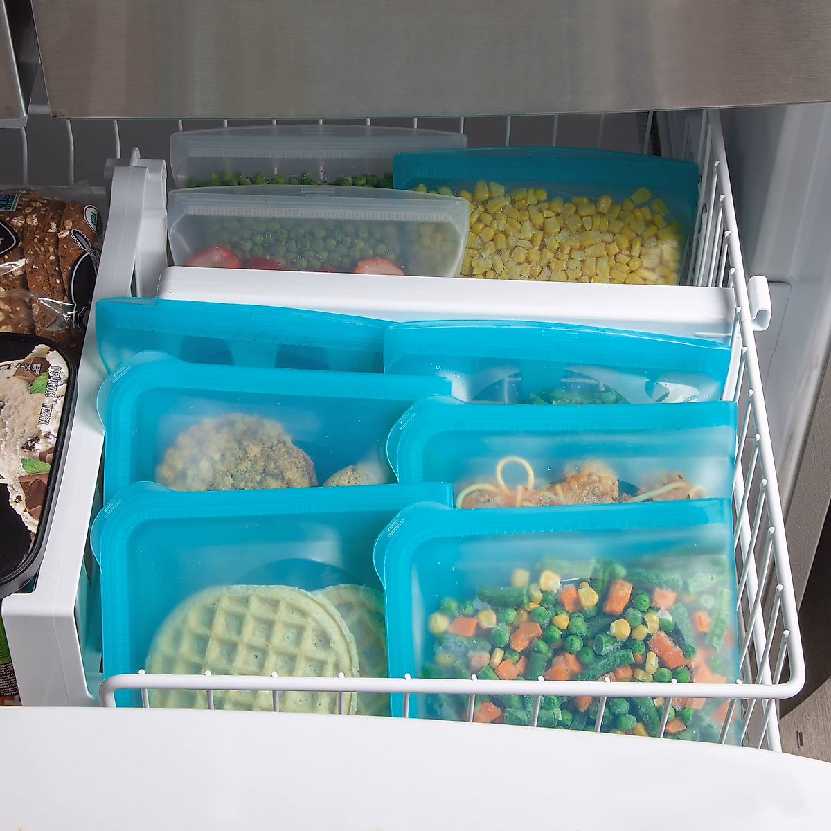 ProKeeper Dual-Zipper 100% Silicone Sandwich Bag, Teal - Reusable and Durable Food Storage Bag