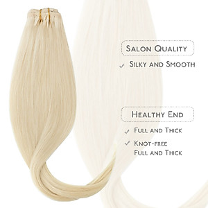 WENNALIFE 70g 20 Inch Light Platinum Blonde Real Short Remy Clip in Hair Extensions Virgin Human Hair Double Weft for Women