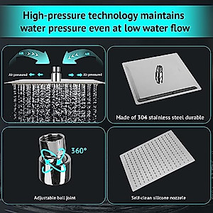 Shower Head Combo,10 Settings Handheld Filtered Shower head/10" High Pressure Rain Shower Head with 11" Extension Arm,Bracket/Hose, Chrome